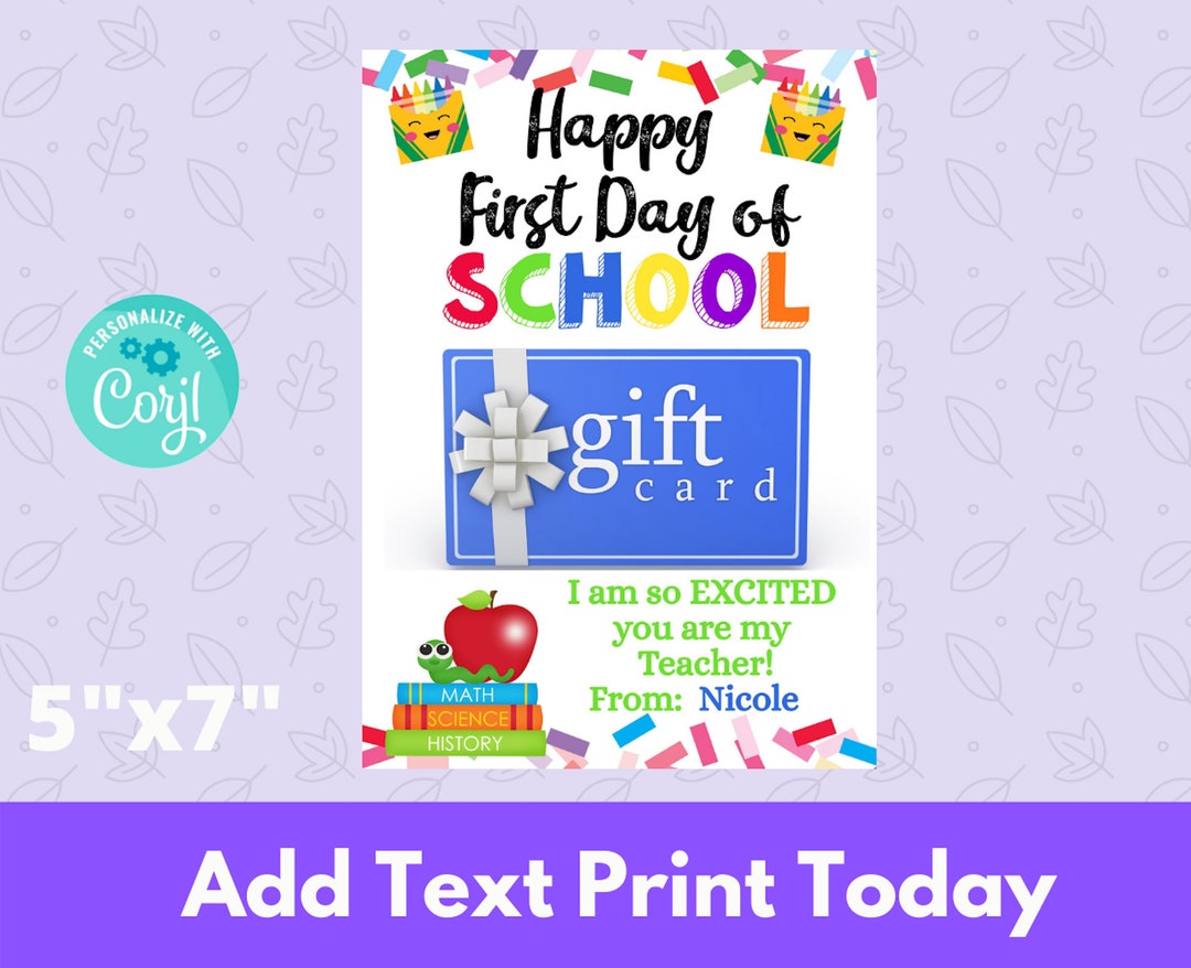 Teacher Gift Tag EDITABLE First Day of School Teacher Gift Card Back to ...