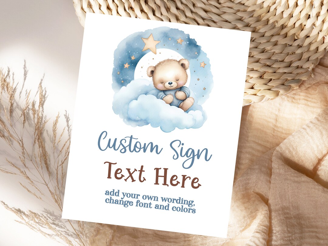 Teddy Bear Baby Shower Custom Text Sign Blue Baby Shower Party - Etsy