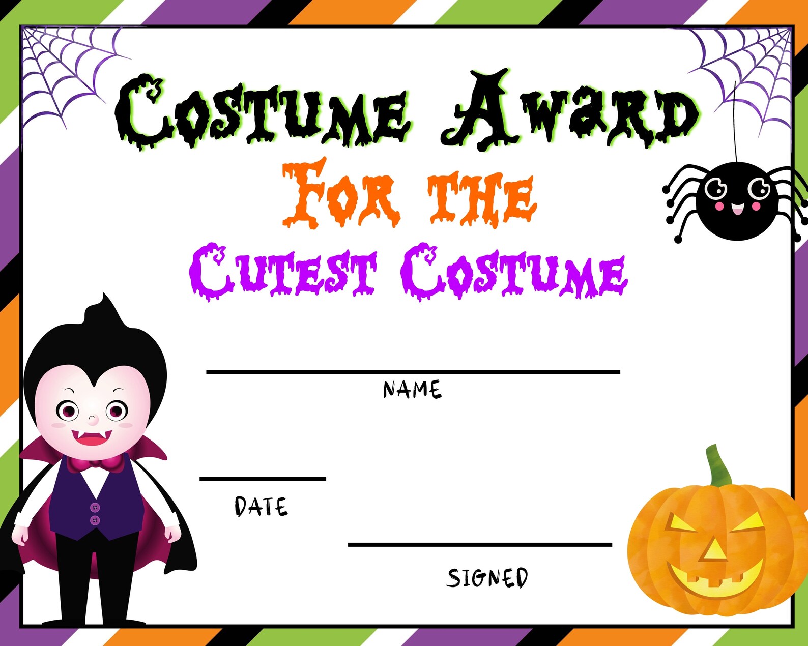 Costume Awards Halloween Printable Certificates Instant - Etsy