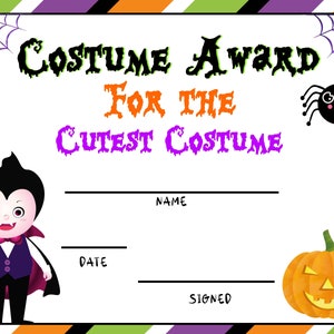 Costume Awards Halloween Printable Certificates Instant Download ...