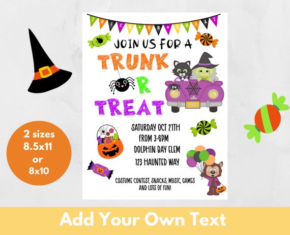 Trunk or Treat Flyer Halloween Drive by Invitation Fall Event PTA PTO ...