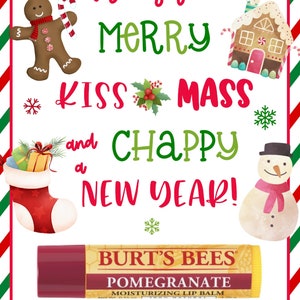 Merry Kissmas Printable Tag Chappy New Year Tag Holiday Lip Balm Tag ...