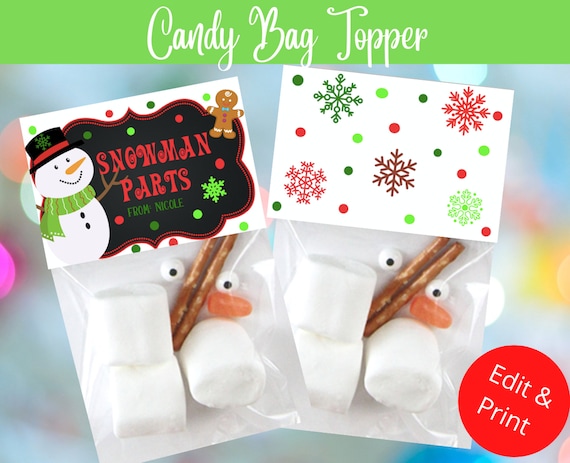 EDITABLE Snowman Parts Treat Bags Treat Topper Christmas Gift - Etsy