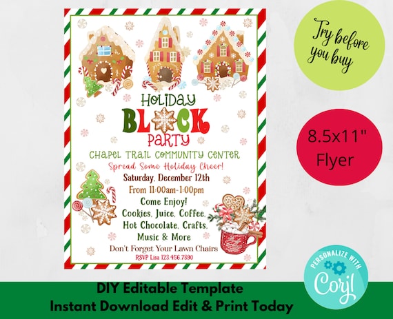 Christmas Block Party Flyer Invitation Holiday Neighborhood Festival ...