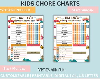 Weekly Chore Chart for Kids L Printable Kids Daily Weekly ...
