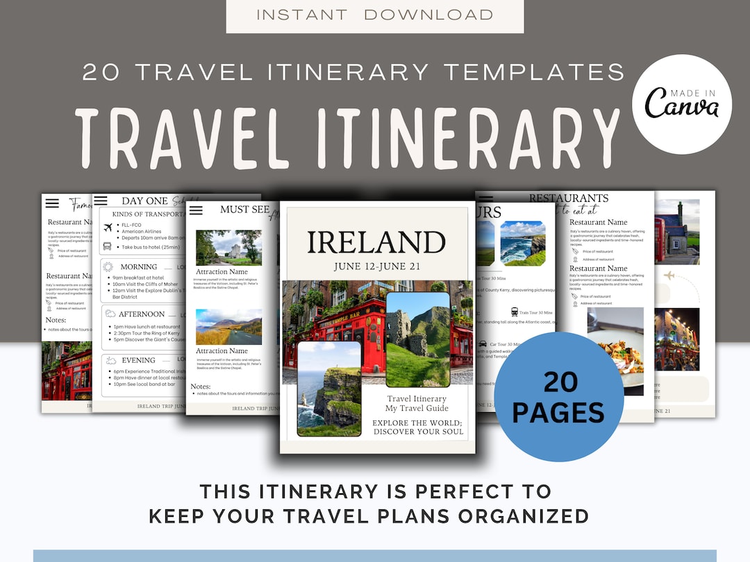 Editable Travel Itinerary Template Ireland Trip Printable Planner ...