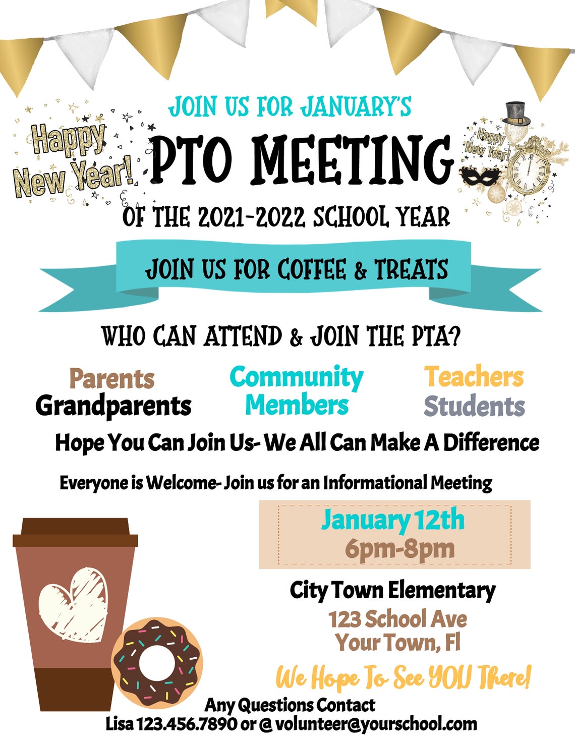 Editable PTO January Meeting PTA Meeting Winter PTO Meeting - Etsy
