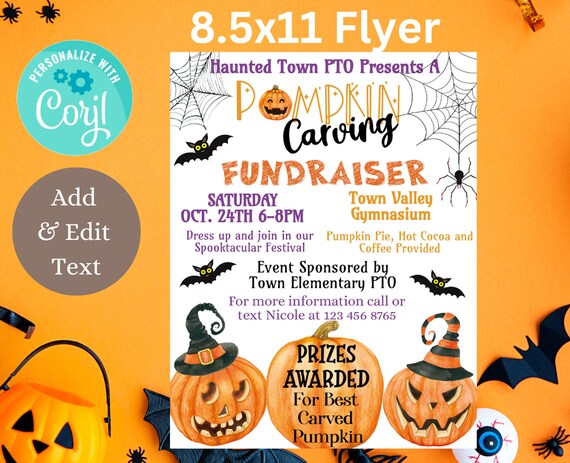 Pumpkin Carving Fundraiser Flyer, Editable Pumpkin Carving Invitation ...