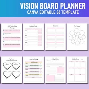 Editable Vision Board Planner Canva Template Goal Planner Printable ...