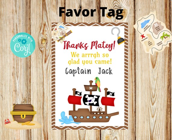 Pirate Party Favor Tag Pirate Party Thank You Tags Pirate Birthday ...
