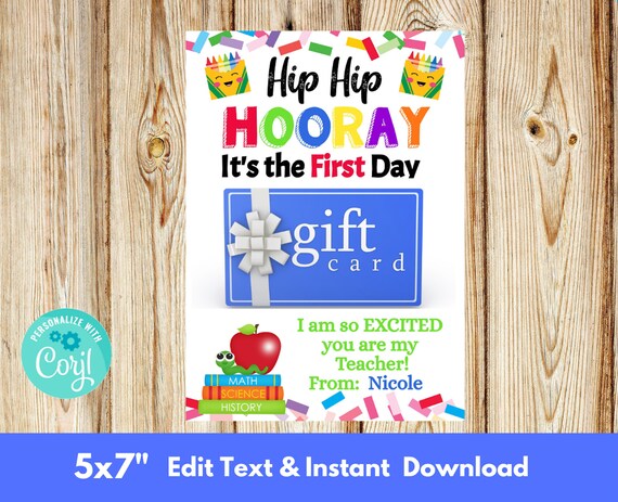 Teacher Gift Tag EDITABLE First day of School Teacher Gift Card Back to ...