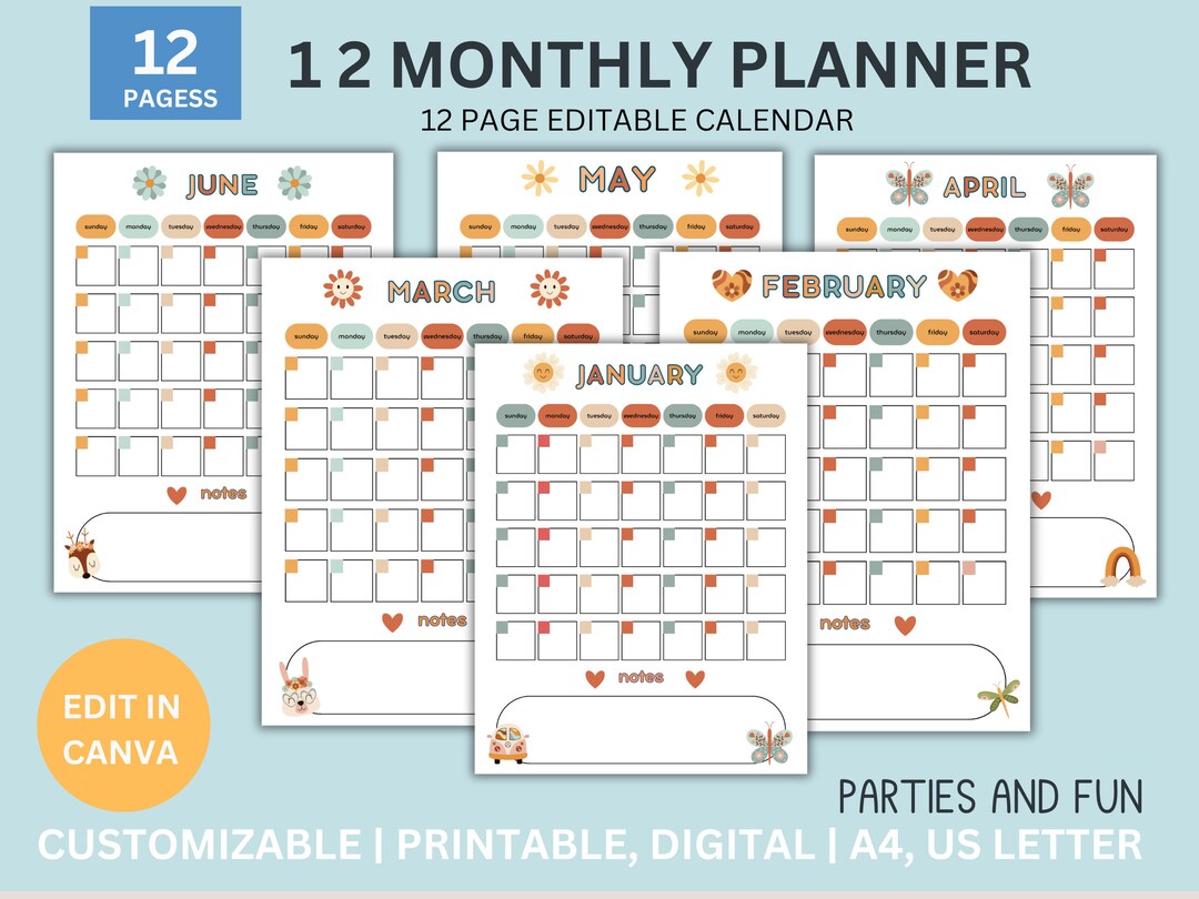 Groovy Peace Monthly Planner Printable Monthly Planner Kids Monthly ...