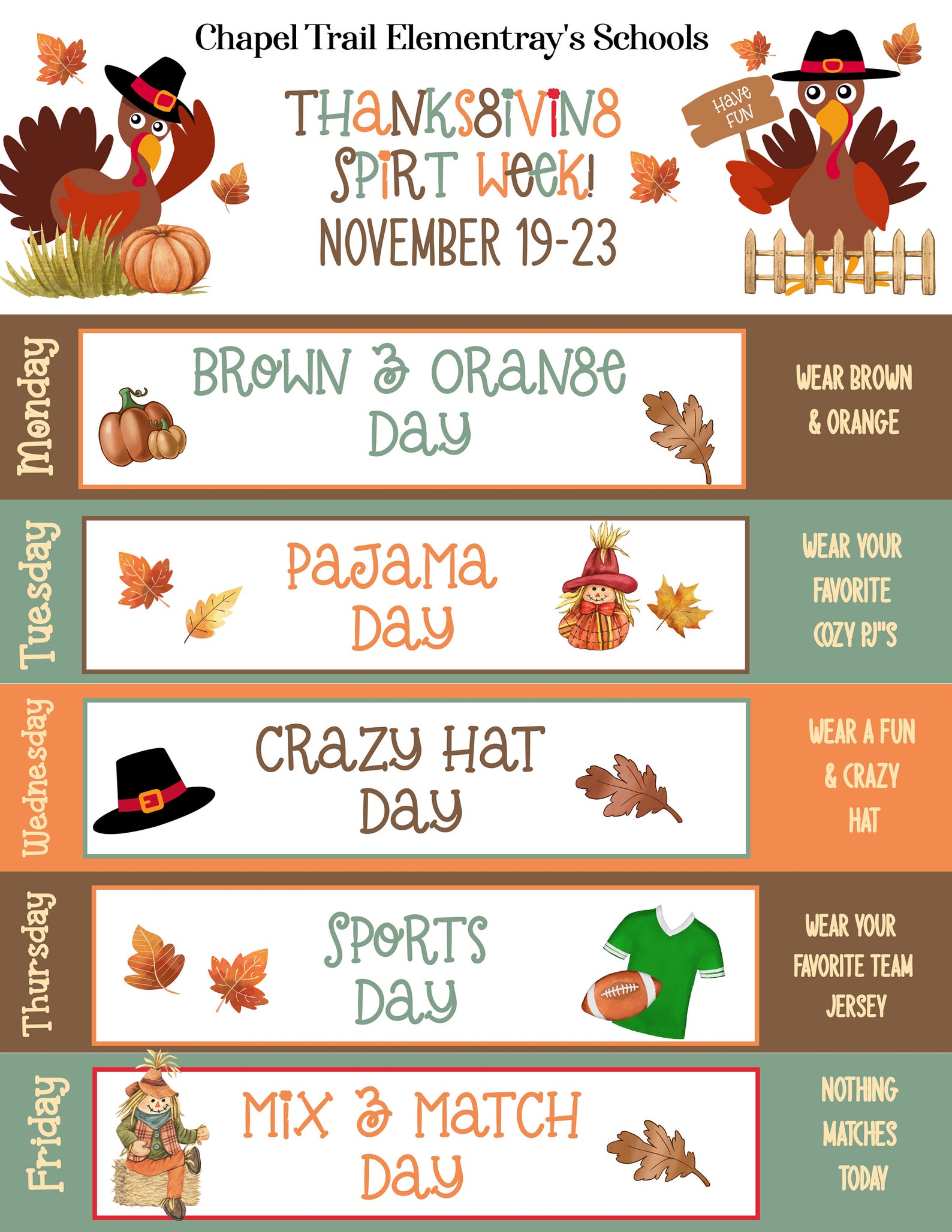 EDITABLE Thanksgiving Spirit Week Flyer Fall Spirit Week - Etsy