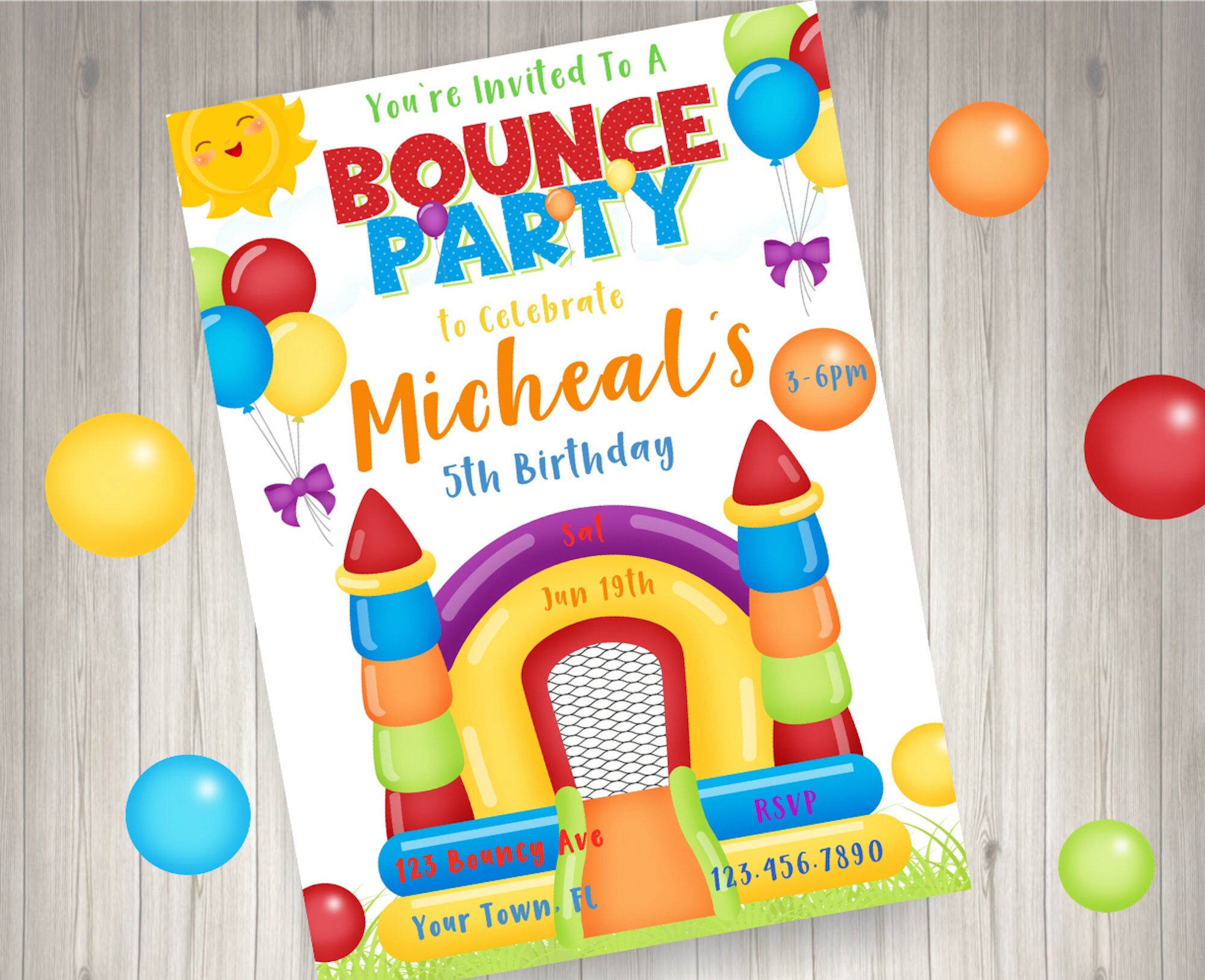 Bounce House Invite Bounce House Party Jump Invitation Bouncy Birthday ...