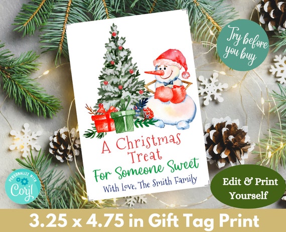 Snowman Christmas Gift Tag Template, Printable Holiday Favor Tag ...