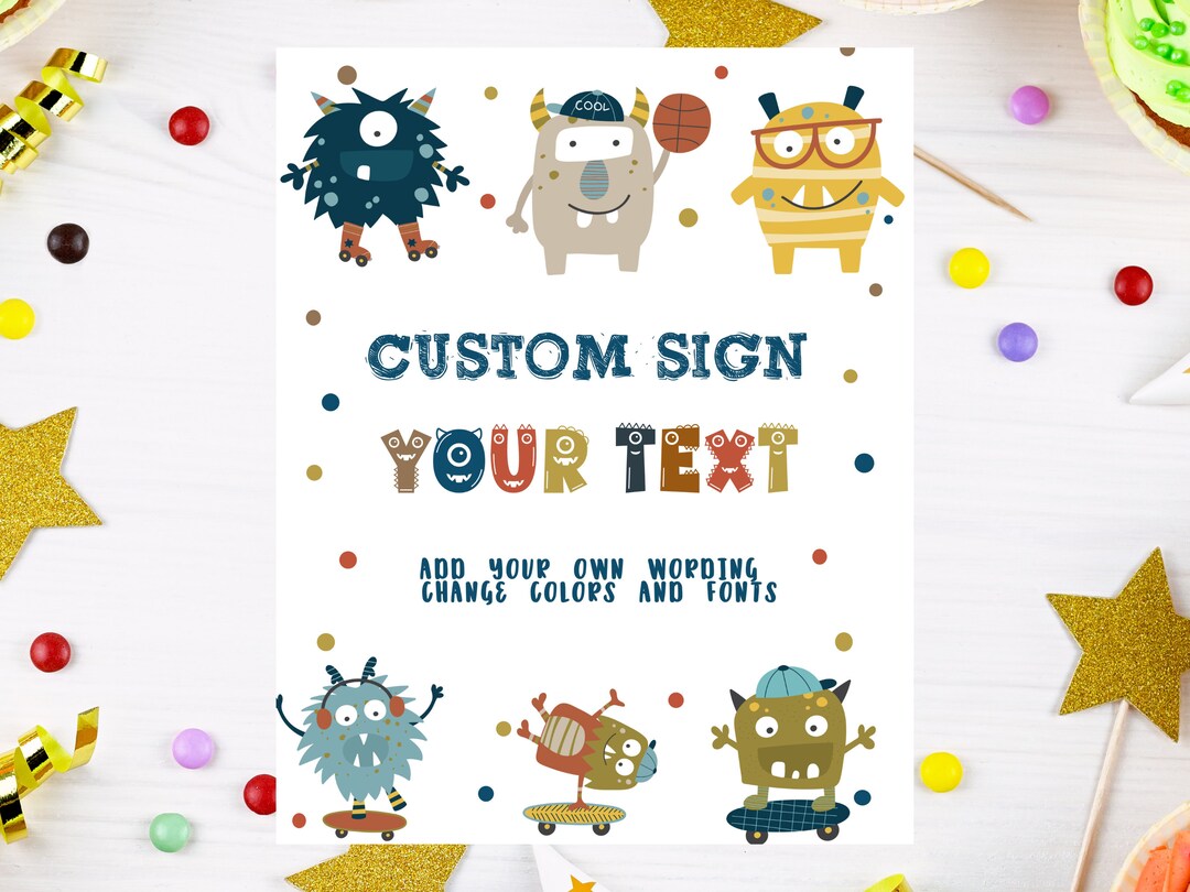 Editable Monster Birthday Table Sign Custom Sign Monster Theme Party ...