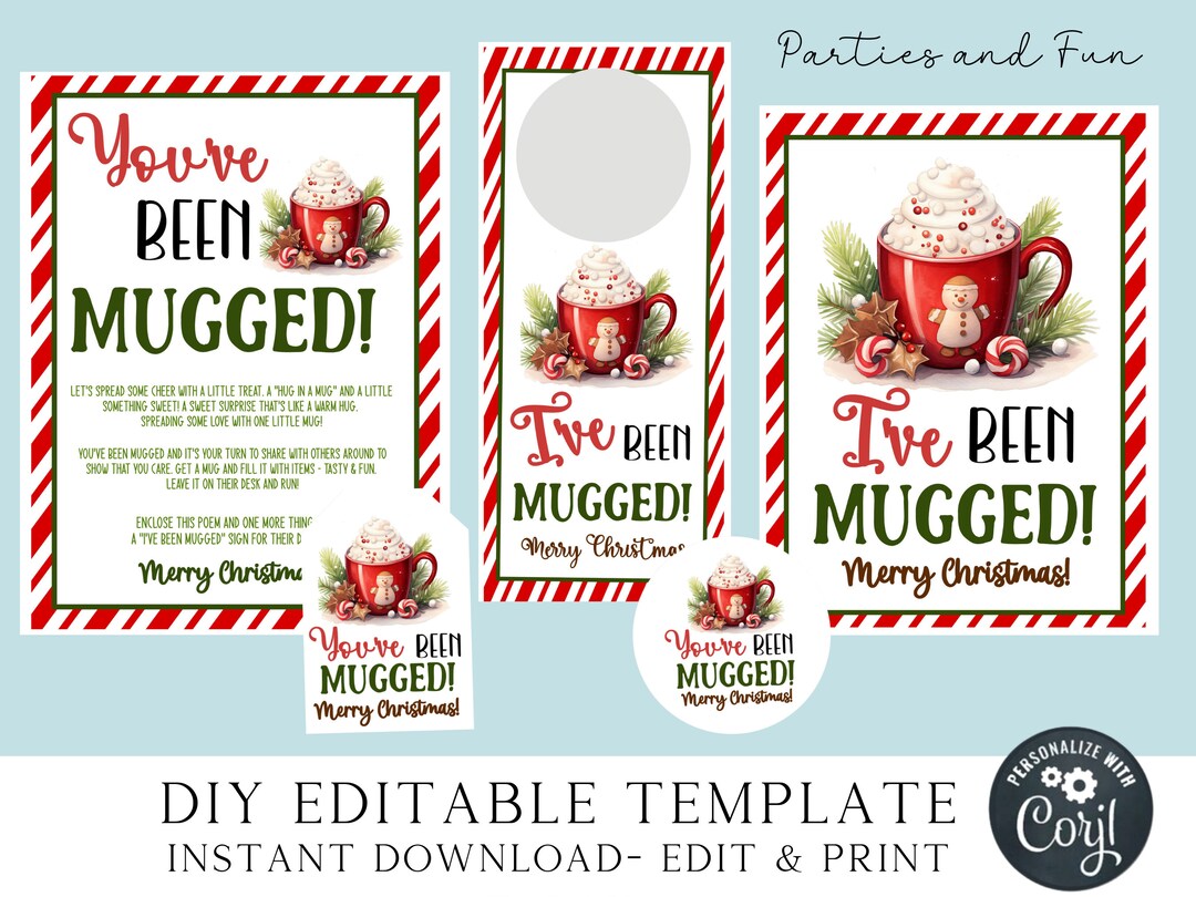 Office Christmas Game You've Been Mugged Christmas Printable Hug in a ...