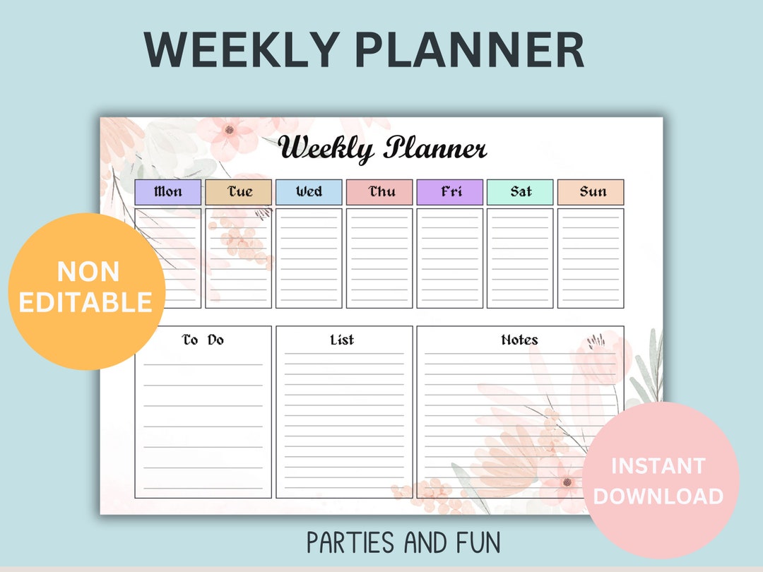 Weekly Planner Floral Printable Digital Flower Weekly Planner PDF ...