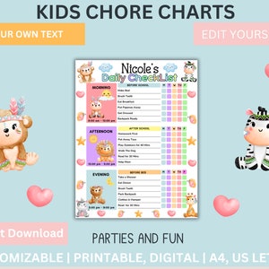 Tribe Animals Chore Chart Chore Chart Printable Kids Daily Weekly ...