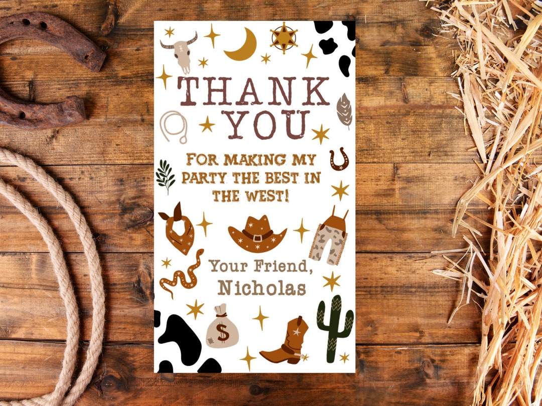 Editable Western Party Favor Tag Country Theme Birthday Thank You Card ...