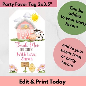 Editable Cow Thank You Tags Farm Favor Tags Thank Mooo Barnyard Gift ...