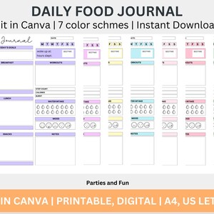 Editable Food Journal Printable Digital Food Diary Daily Food Journal ...
