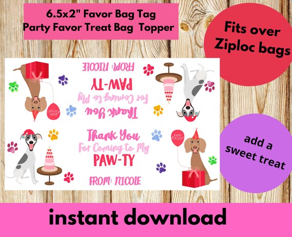Dog Party Favor Tags Editable Puppy Chow Bag Toppers Dog Puppy Birthday ...