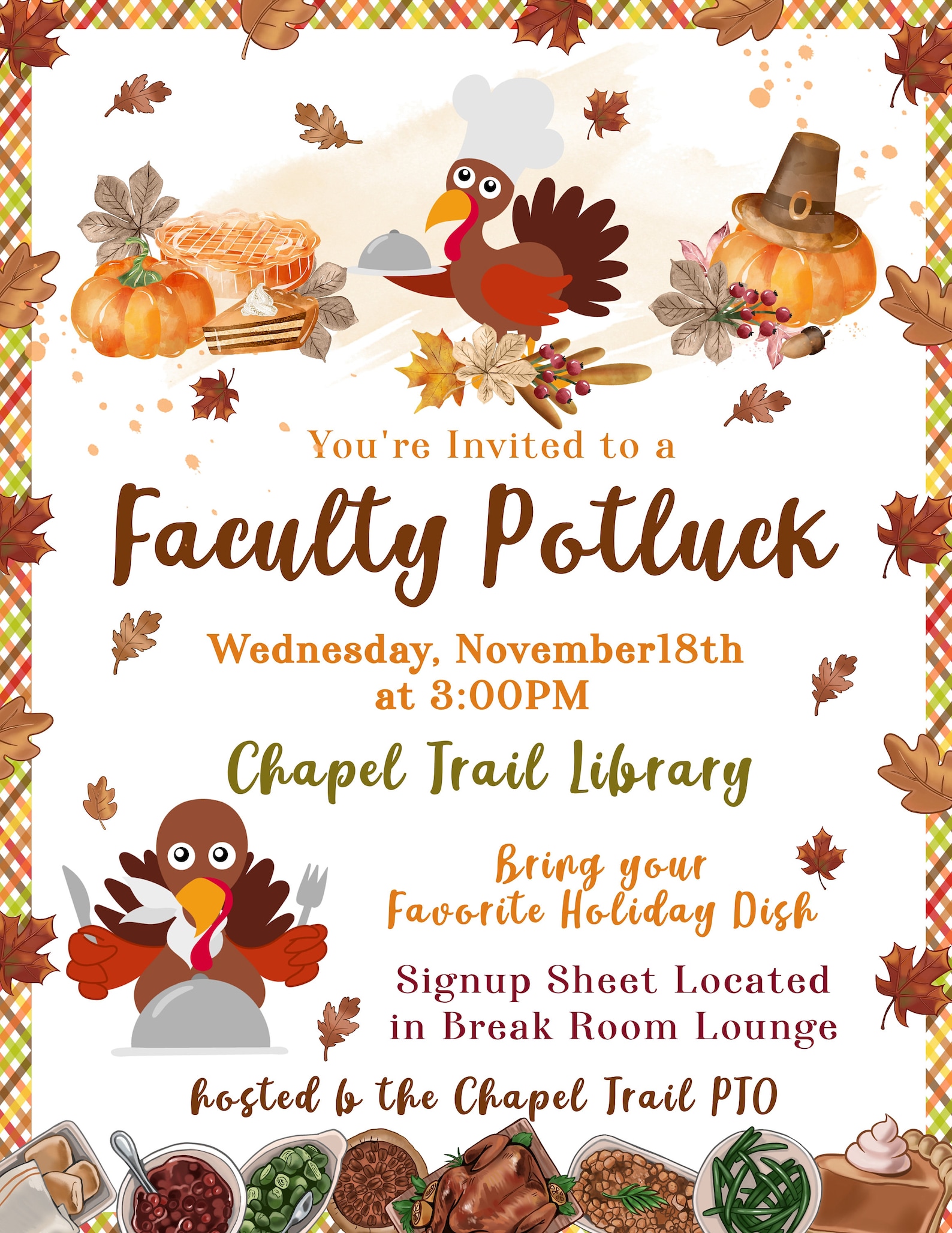 Thanksgiving Faculty Potluck Invitation Potluck Sign up Sheet - Etsy