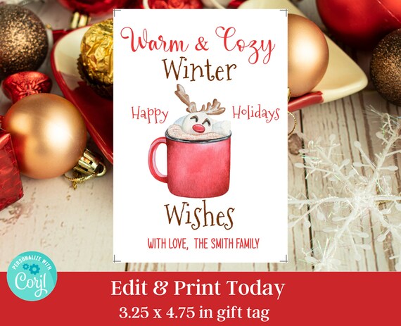 Printable Warm and Cozy Gift Tag, Christmas Treats Gift Tag, Hot Cocoa ...