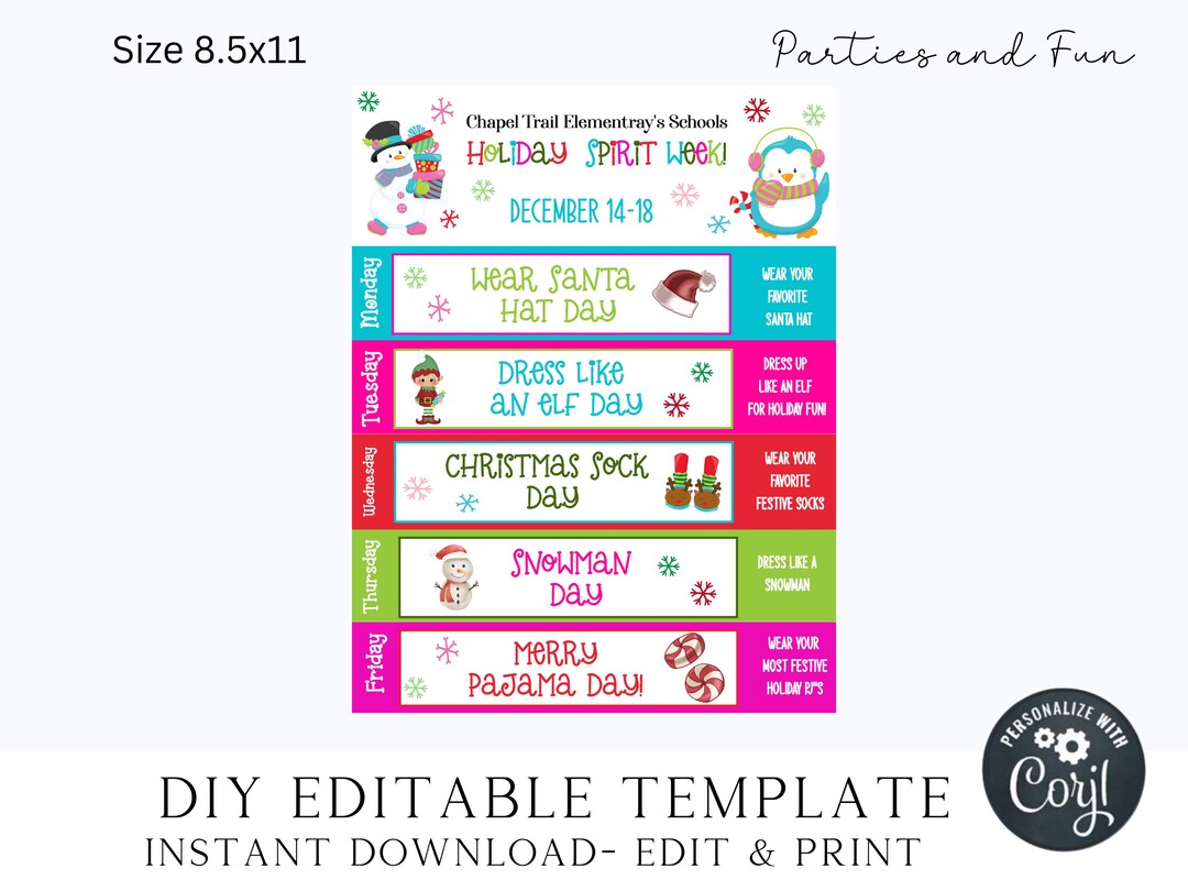 Christmas School Spirit Week Itinerary Schedule Christmas Event Flyer ...