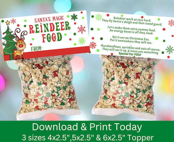 Magic Reindeer Food Bag Topper, Christmas Treat Topper, Printable Treat ...
