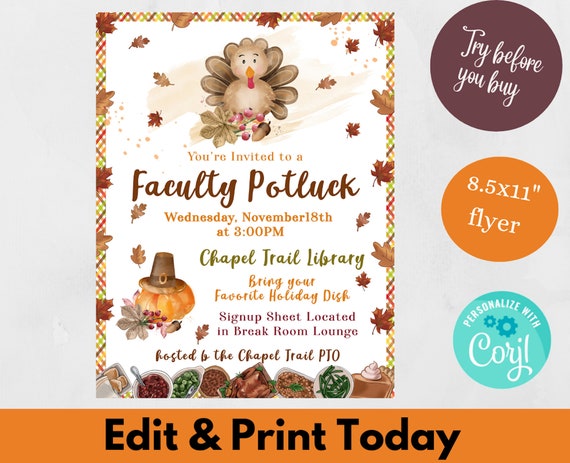 Thanksgiving Faculty Potluck Invitation, Company Work Party, Fall ...