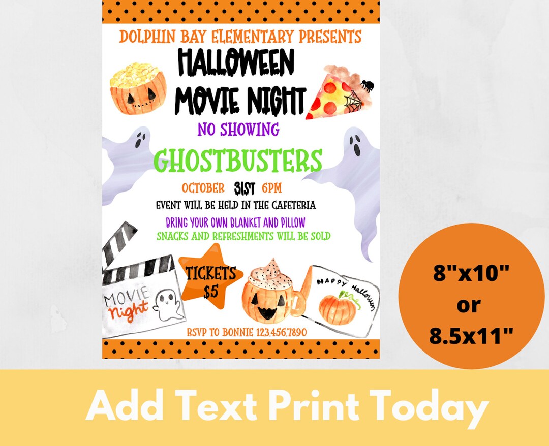 Halloween Movie Night Editable Flyer Fall Event PTA PTO Fundraiser ...