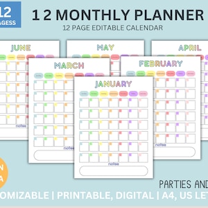 Pastel Colors Monthly Planner Printable Girl Monthly Planner Kids ...