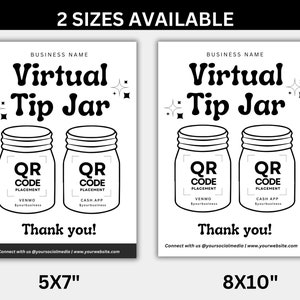 Printable Virtual Tip Jar QR Code Sign Template Venmo Payment Sign Editable Tips Accepted Sign ...