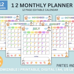 Tribe Animals Monthly Planner Printable Monthly Planner Kids Monthly ...
