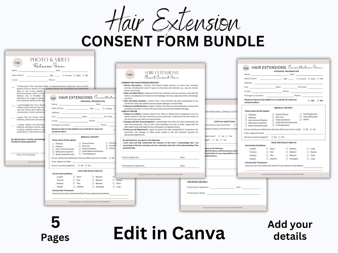 Editable Hair Extension Agreement Form Templates Hair Salon Canva ...