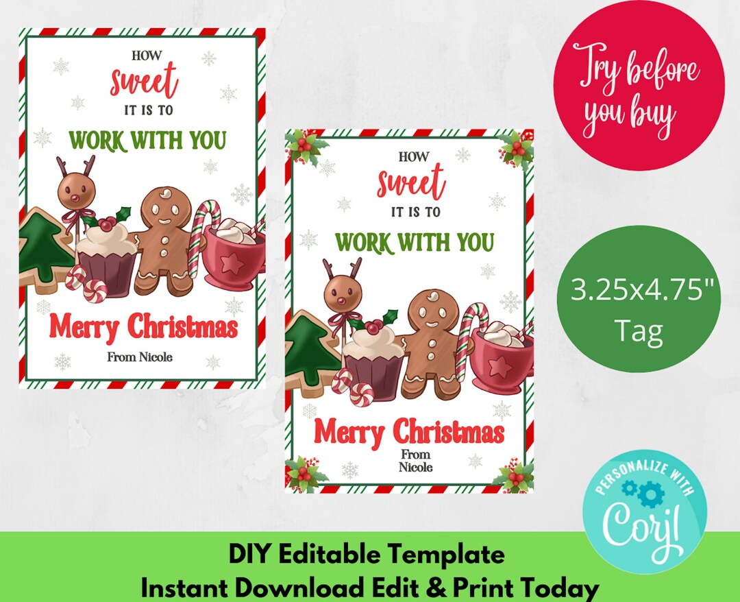 Editable Christmas Co-worker Gift Tags Merry Christmas Gift - Etsy