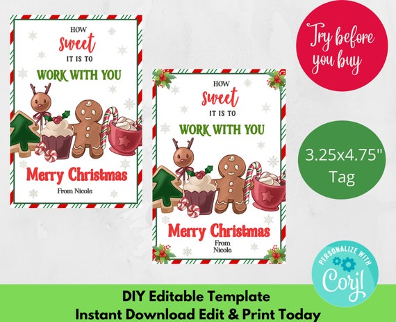 Editable Christmas Co-Worker Gift Tags, Merry Christmas Gift Tags ...