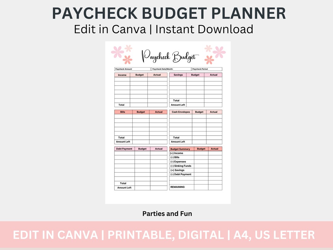 Editable Paycheck Budget Planner Printable Digital Personal Budget ...