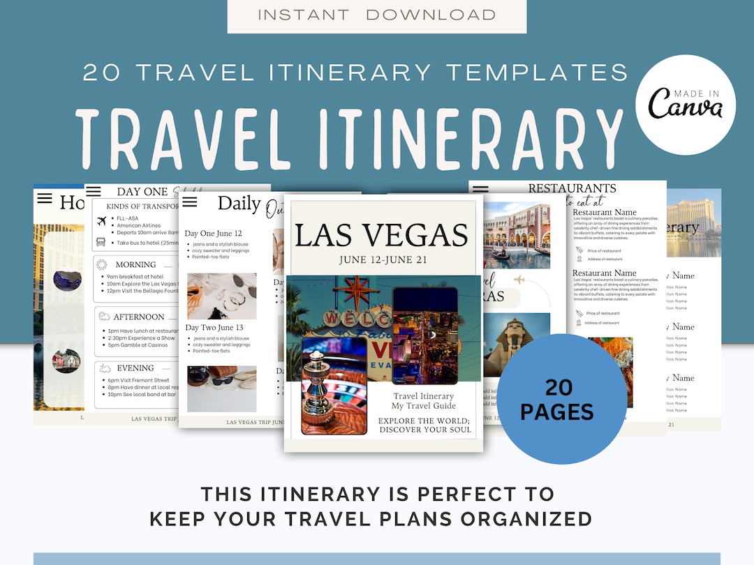 Editable Las Vegas Travel Itinerary Template Las Vegas Trip Printable Planner US Travel Guide ...
