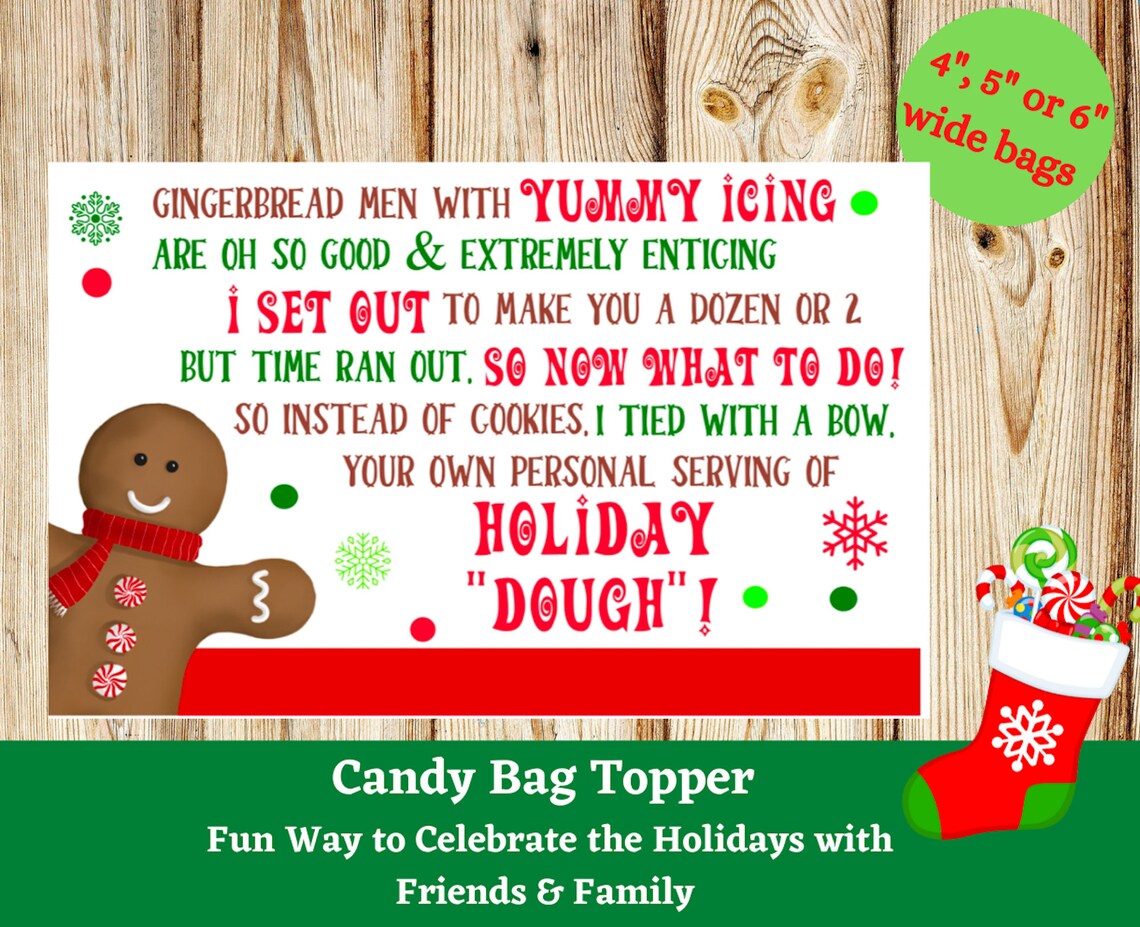 Holiday dough Treat Bags & Toppers Christmas Gift Tags Money - Etsy