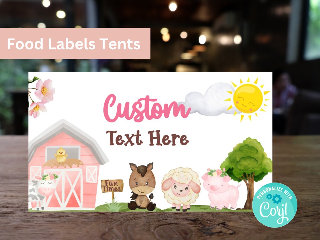 Editable Farm Party Label Food Label Farm Food Tent Cards Barnyard Farm ...