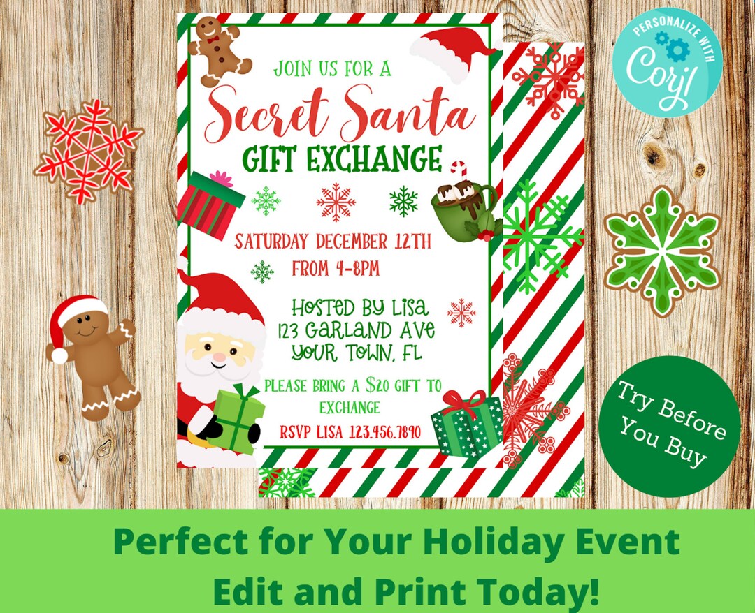 Secret Santa Party Christmas Party Invitation Santa Party Christmas ...