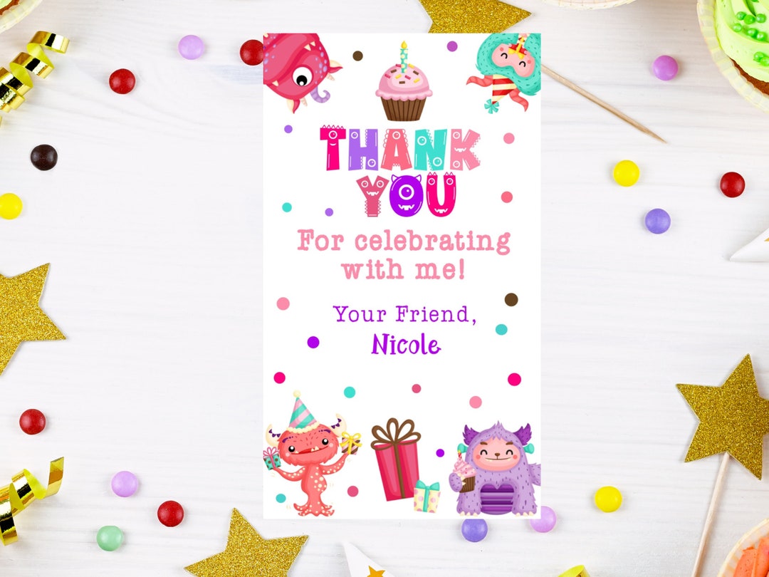 Editable Monster Party Favor Tag Girl Monster Theme Birthday Thank You ...