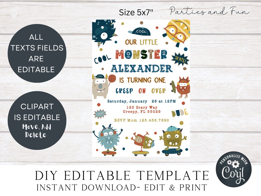 Monster Birthday Invitation Template Monster Birthday Invitation ...