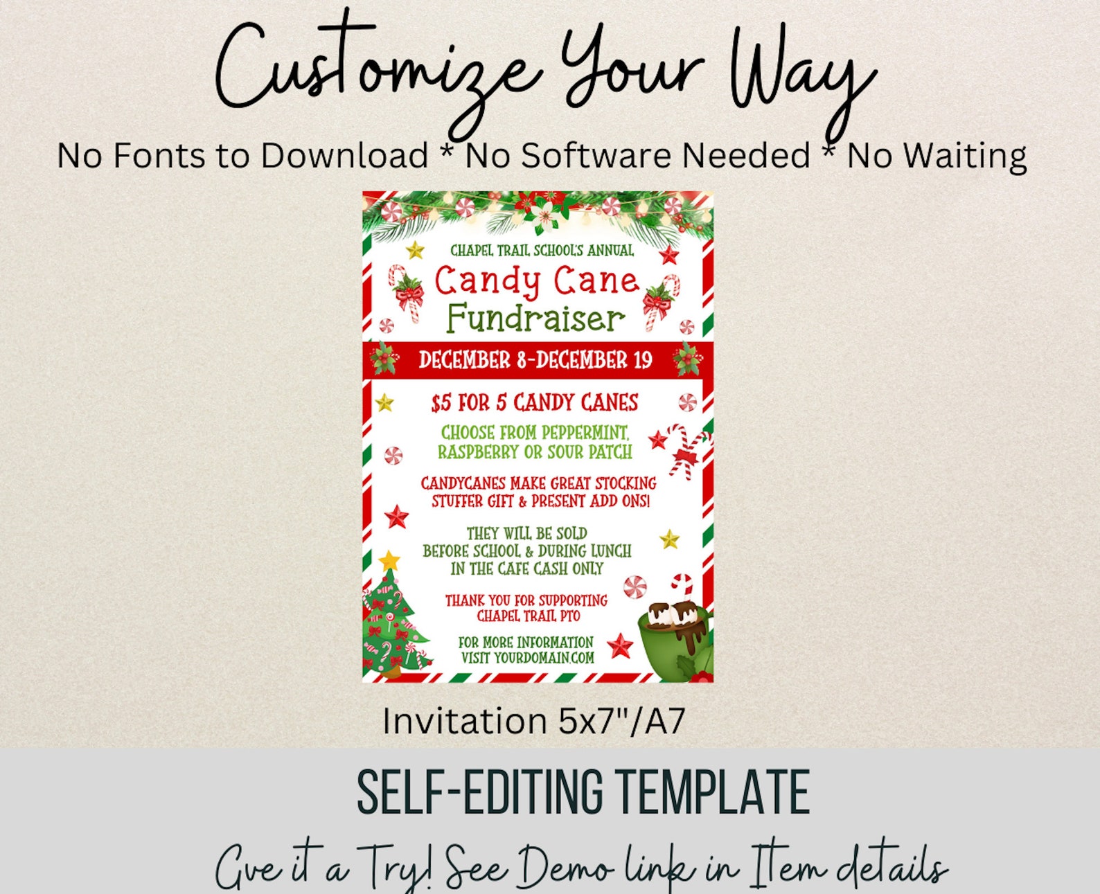Christmas Candy Cane Fundraiser Flyer Printable PTO PTA School - Etsy