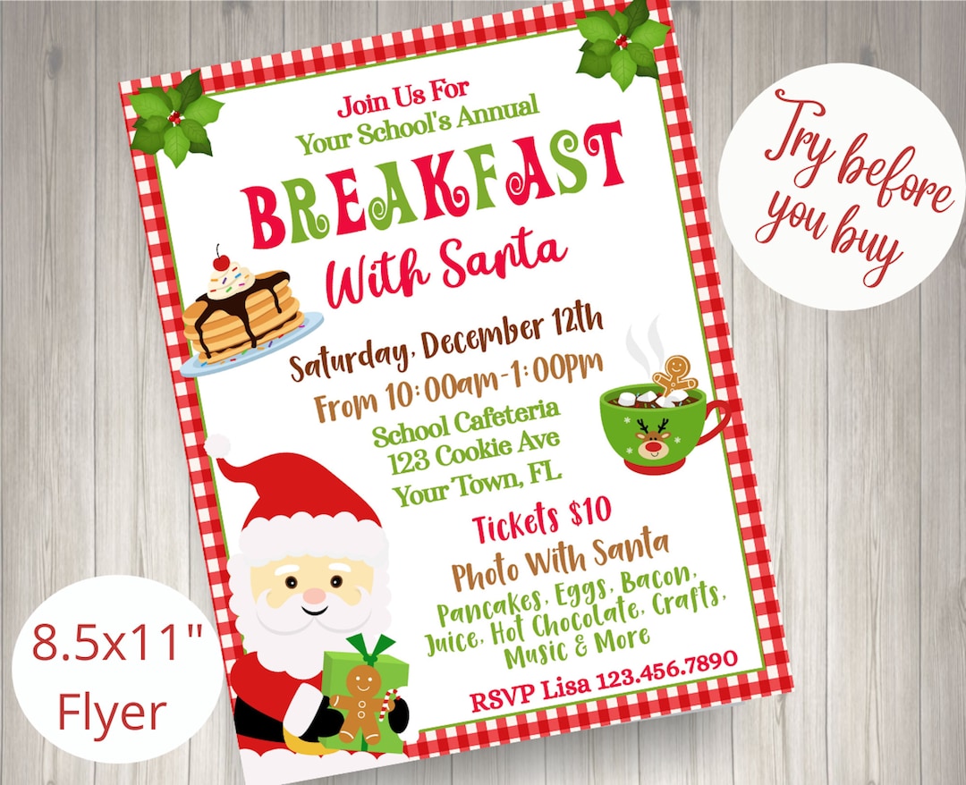 Breakfast With Santa Flyer Christmas Santa Party Invitation - Etsy