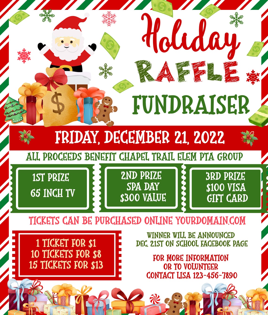 Christmas Raffle Ticket Fundraiser Flyer Holiday Split the - Etsy