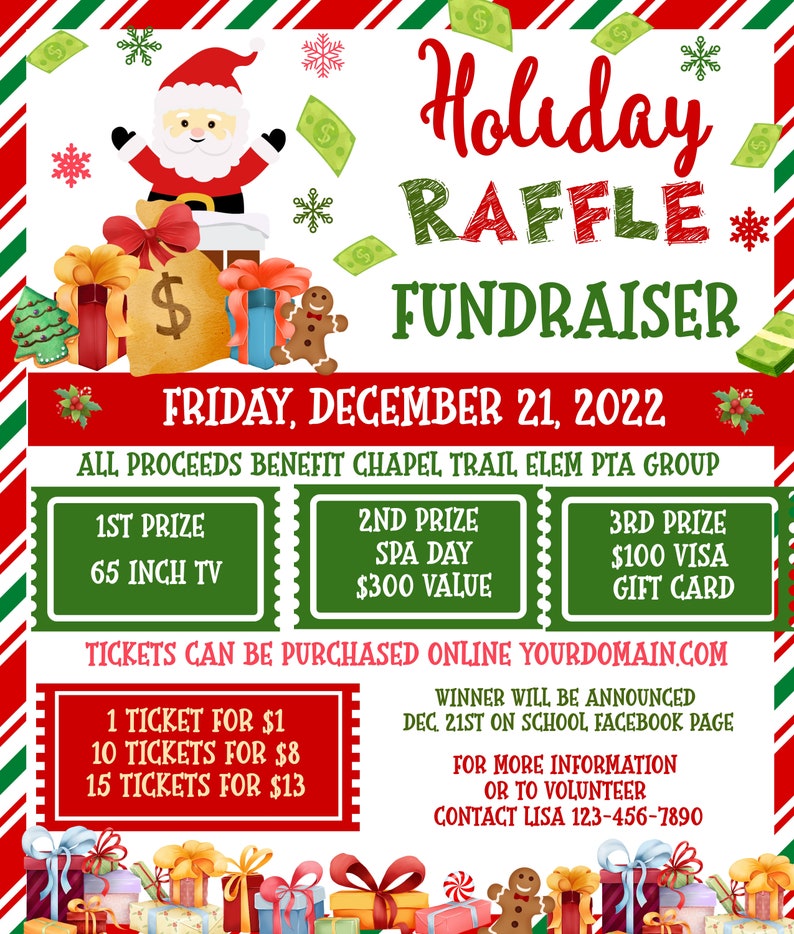 Christmas Raffle Ticket Fundraiser Flyer Holiday Split the - Etsy